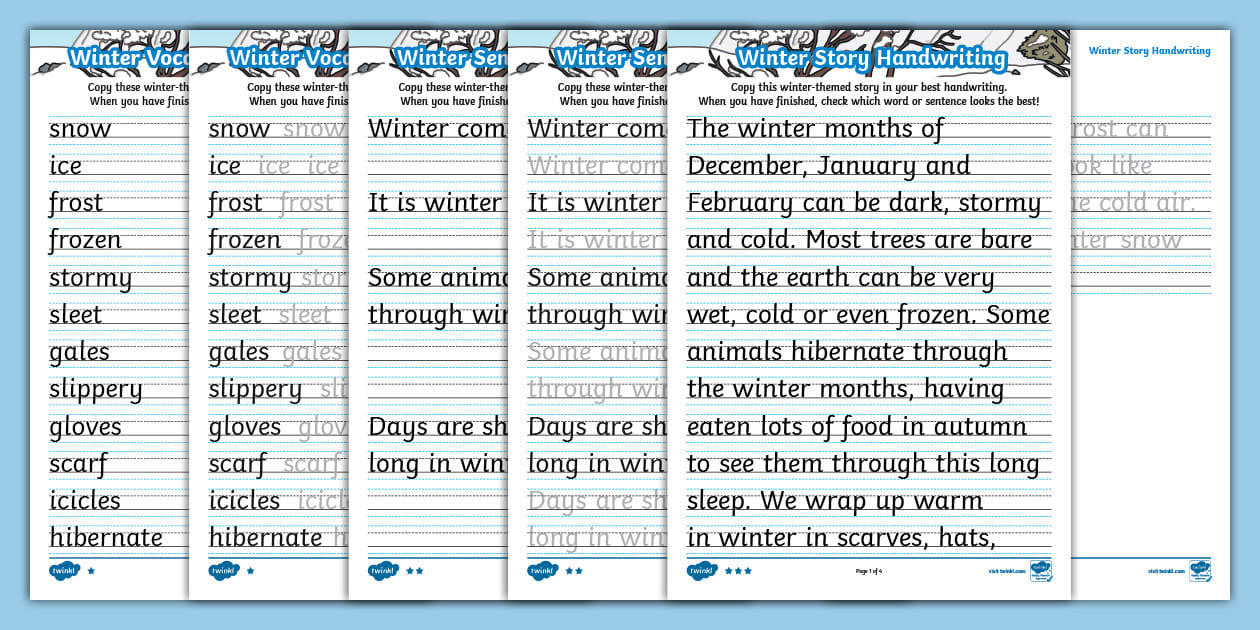 Winter Vocabulary Differentiated Handwriting Activity Sheets
