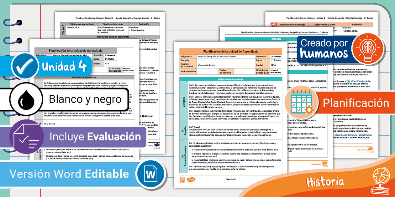 Planificación de la unidad 4 de Historia para Primero Básico