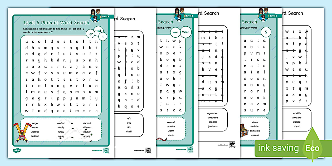 Phase 6 Phonics Word Search Pack, Weeks 21-30 - KS1 - Twinkl
