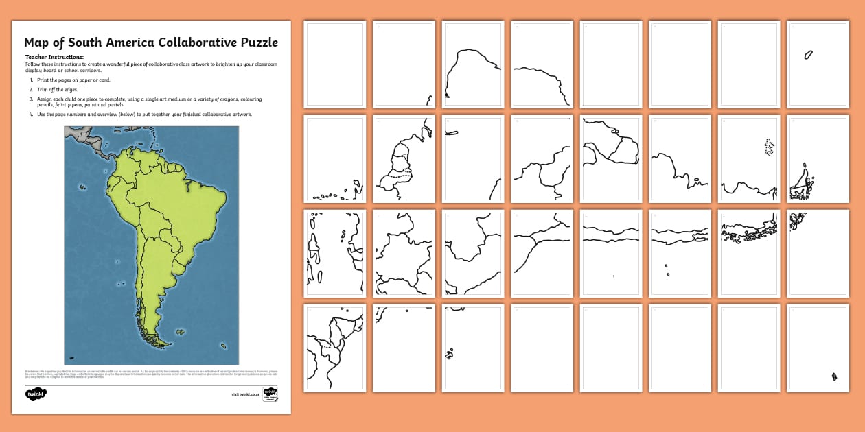 Map of South America Collaborative Puzzle Activity