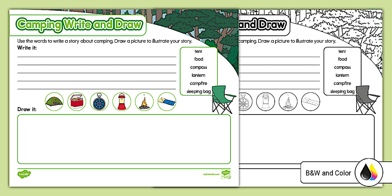 First Grade Camping Write and Draw Worksheet (teacher made)