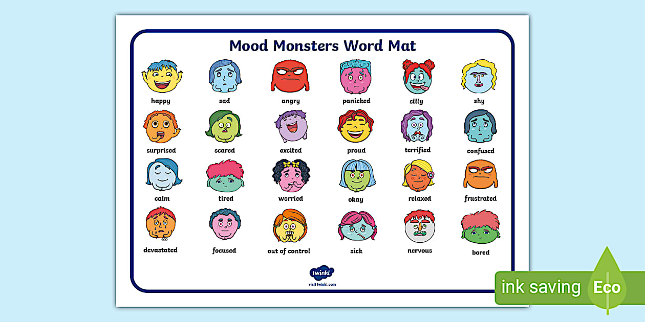 Mood Monsters Word Mat (teacher made) - Twinkl