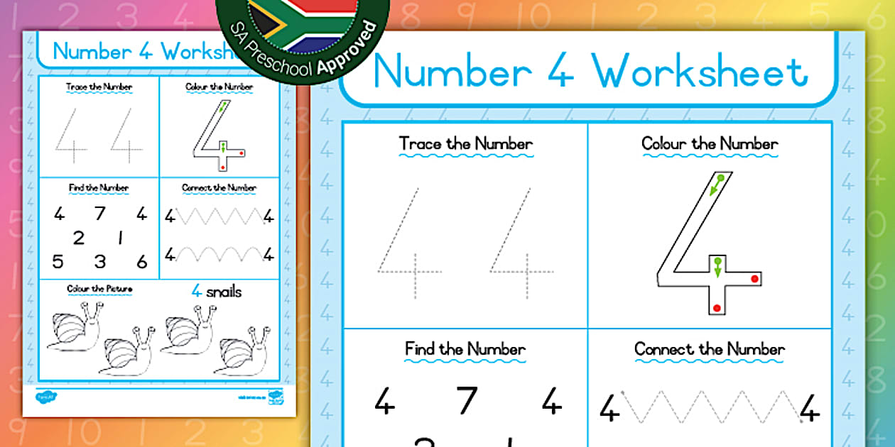 Preschool Numeracy: Number 4 Worksheet (teacher made)