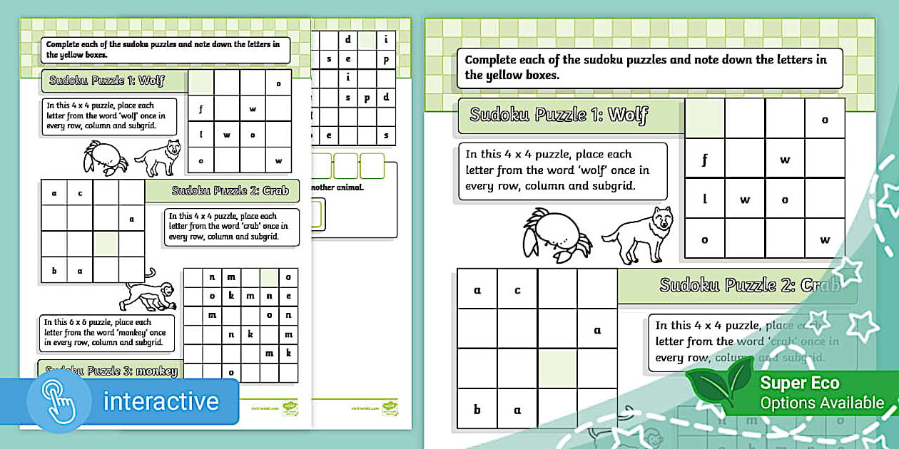 Interactive Sudoku Puzzles (Ages 5 - 7) (teacher made)