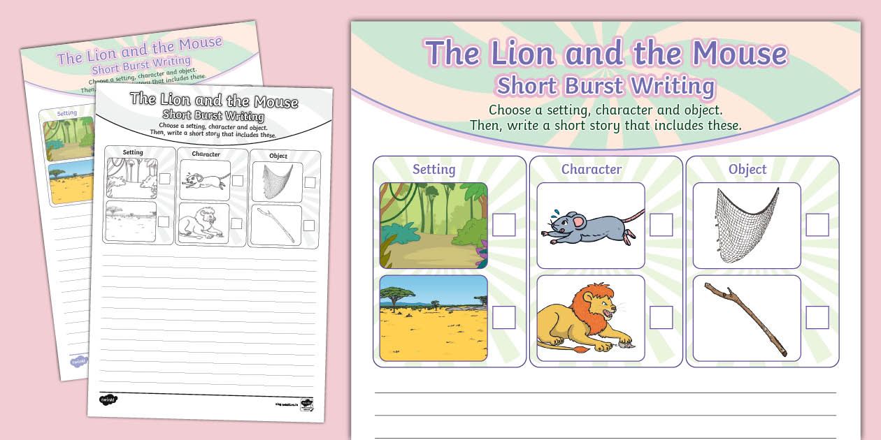 The Lion and the Mouse Short Burst Writing Template - Twinkl