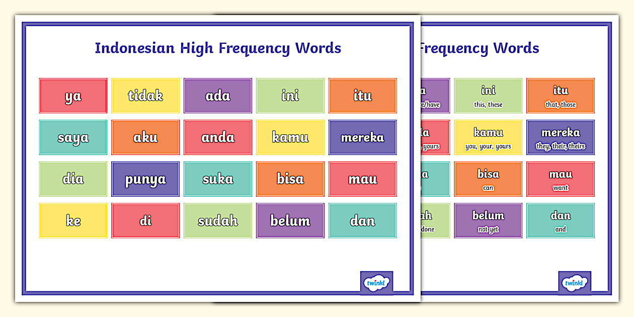 Indonesian High Frequency Words - Word Mat