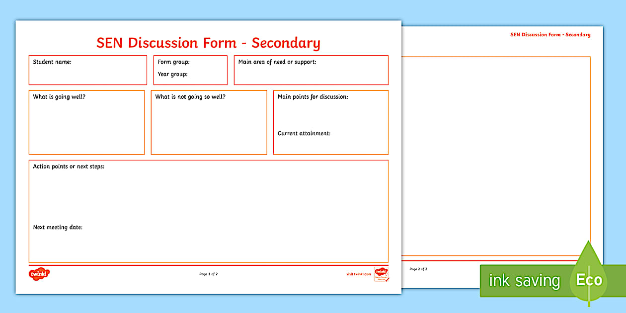 SEN Secondary Meeting Discussion Form (teacher made)