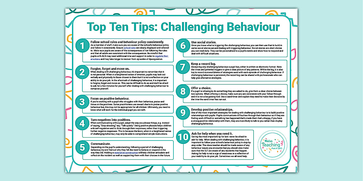 Wales Teaching Assistant: Top Ten Tips – Challenging Behaviour