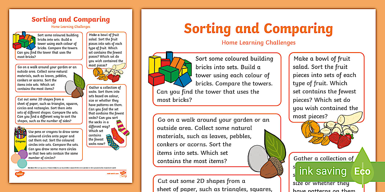👉 EYFS Maths: Sorting and Comparing Home Learning Challenges