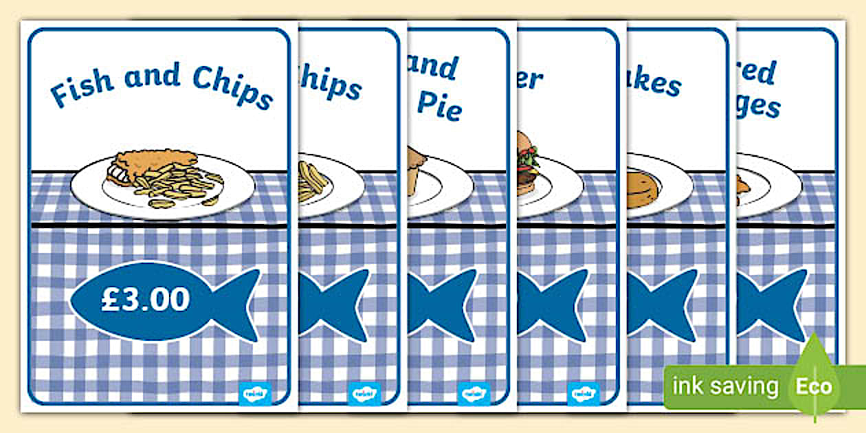 Fish And Chip Shop Role Play Signs (teacher made) - Twinkl