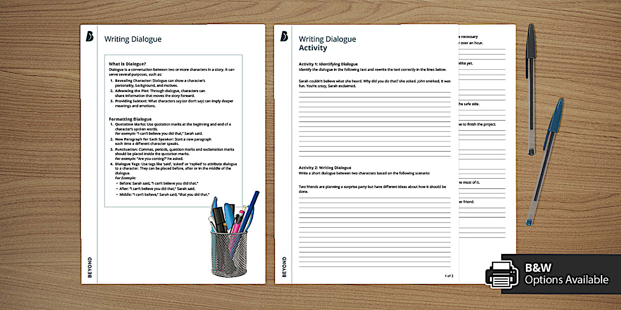 Writing Dialogue Activity Sheet (teacher made) - Twinkl