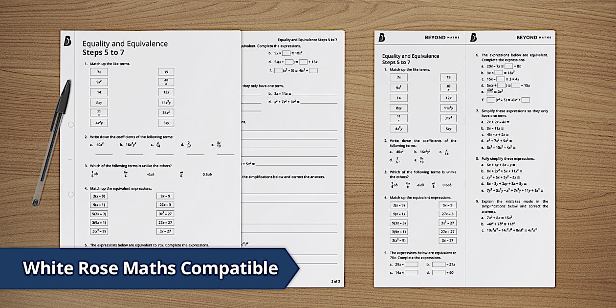 👉 Equality and Equivalence Steps 5-7 Homework - Twinkl