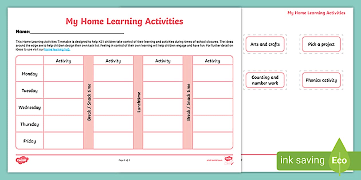 My Home Activity Timetable with Ideas (teacher made)
