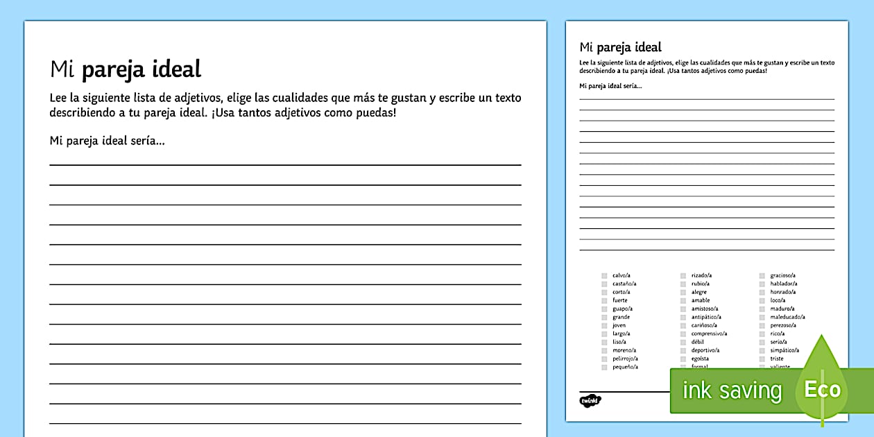 My Ideal Partner Writing Worksheet / Worksheet - Twinkl