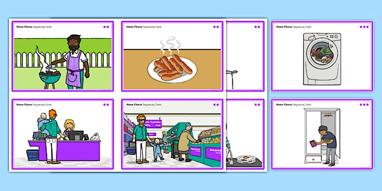 Home Chores Sequencing Cards Differentiated - Twinkl