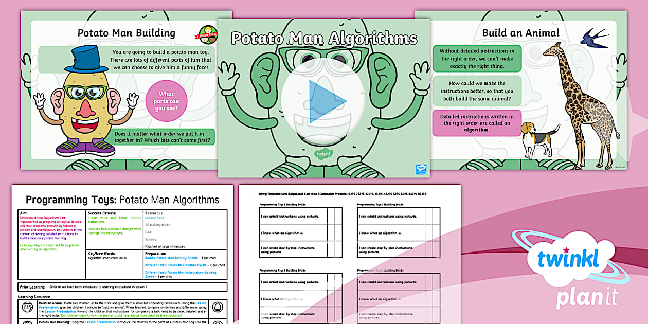 Computing Programming Toys Potato Man Algorithms Year 1 Lesson Pack 2