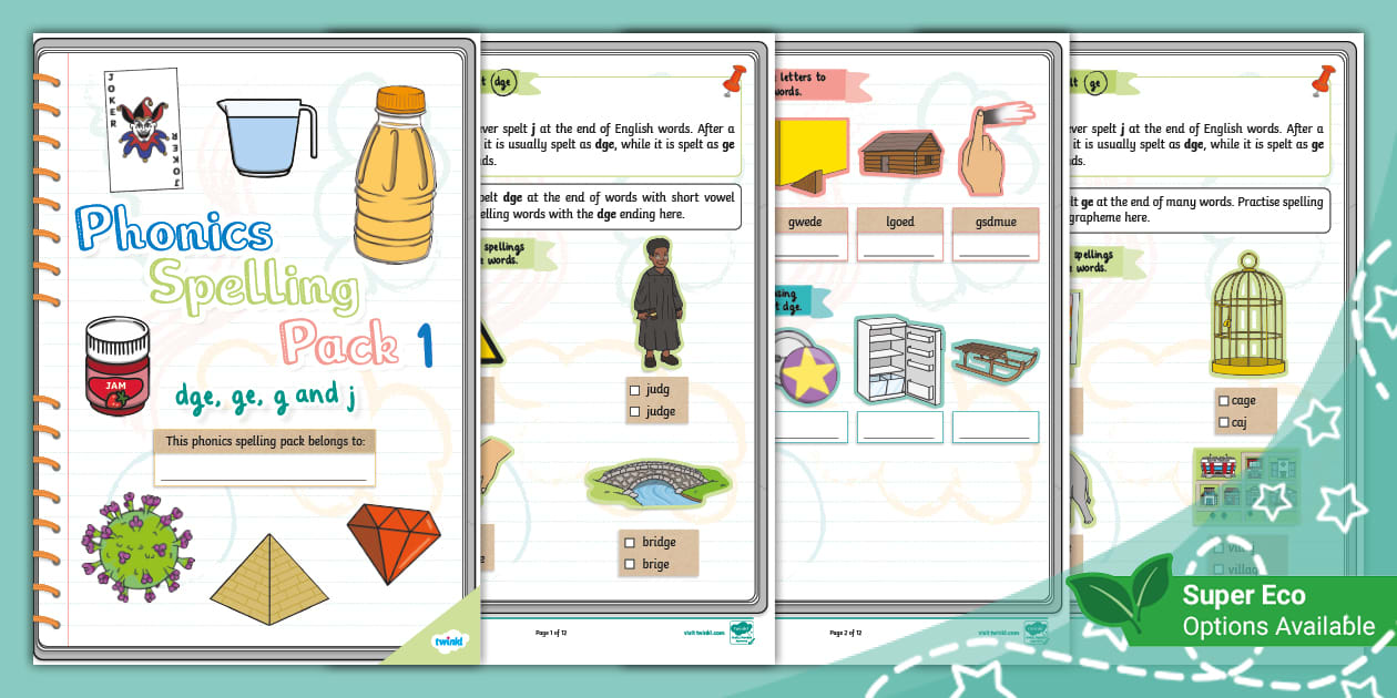 Year 2 Spelling Pack 1: dge, ge, g and j