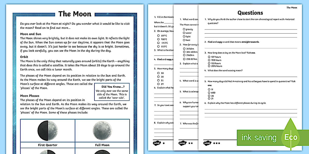 The Moon Differentiated Reading Comprehension Activity
