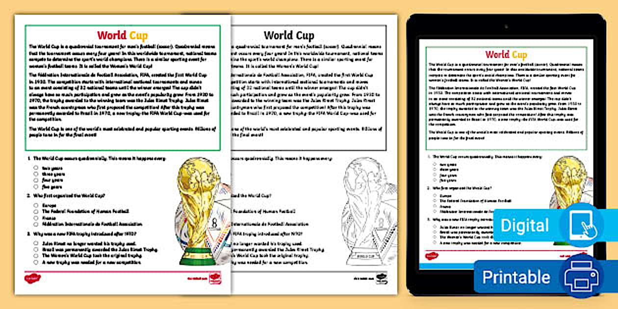 Fifth Grade World Cup Reading Passage Comprehension - Twinkl