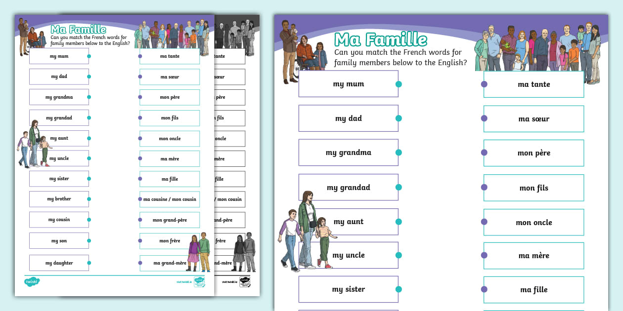 French My Family Matching Worksheet (teacher made) - Twinkl