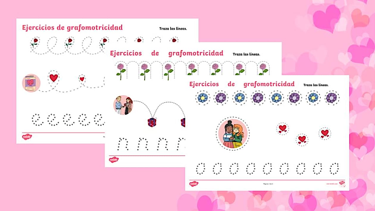 Hoja de actividad: Ejercicios de Grafomotricidad de San Valentín