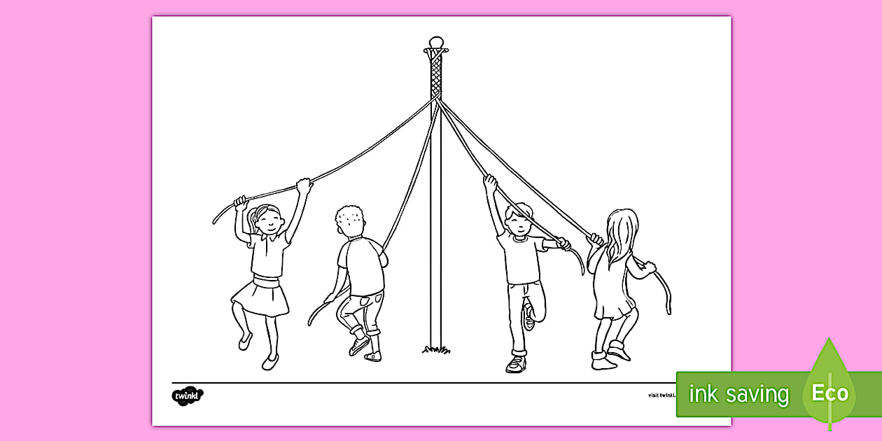 Maypole Colouring Page (teacher made) - Twinkl