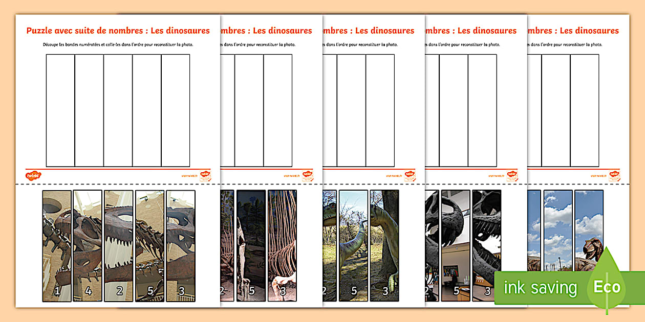 Puzzle avec suite de nombres : Les dinosaures (teacher made)