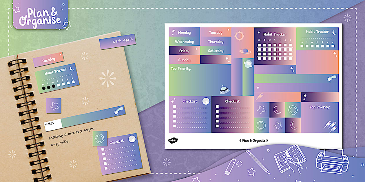 Space Themed Cut 'n' Stick for Bullet Journaling - Twinkl
