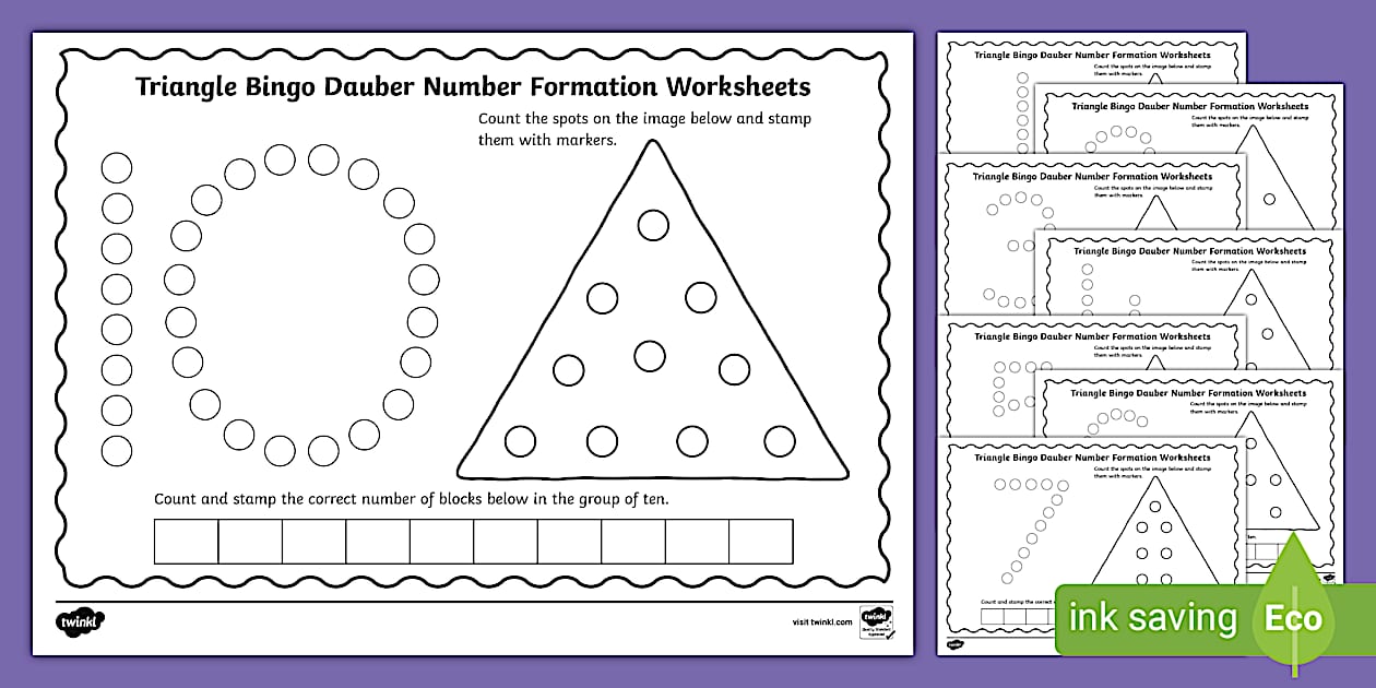 Triangle Bingo Dauber Number Formation Worksheets - Twinkl