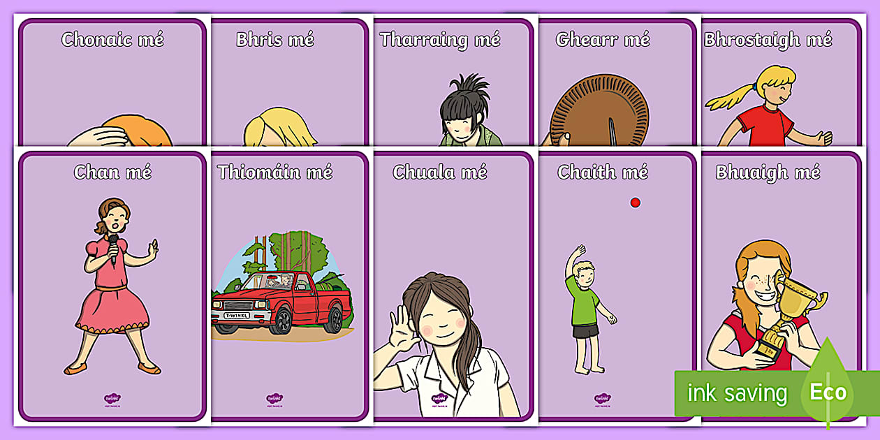 Editable Past Tense Verbs Display Posters Gaeilge - Twinkl