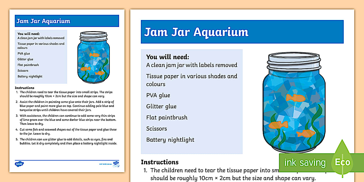 Jam Jar Aquarium - Fish Aquarium Craft Project - Twinkl