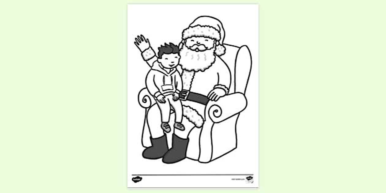 Illustrated Visiting Santa Colouring Sheet | Twinkl - Twinkl