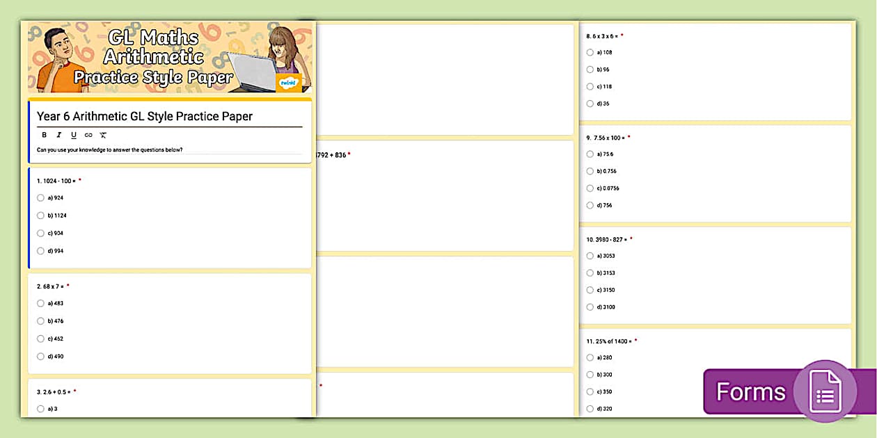 Year 6 Arithmetic Gl Style Practice Paper Teacher Made