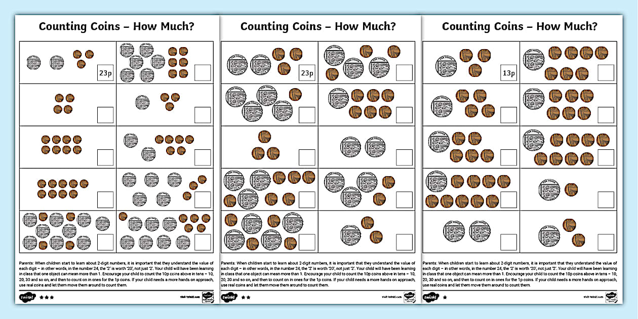 Black and White Place Value and Coins Activity Sheets