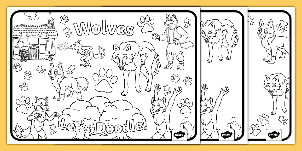 Wolves Doodle Colouring Pages - Twinkl - KS1