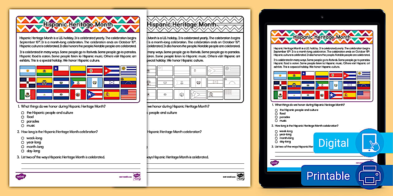 Hispanic Heritage Month Reading Passage Comprehension