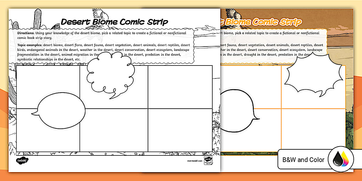 Desert Biome Comic Strip Worksheet for 6th-8th Grade