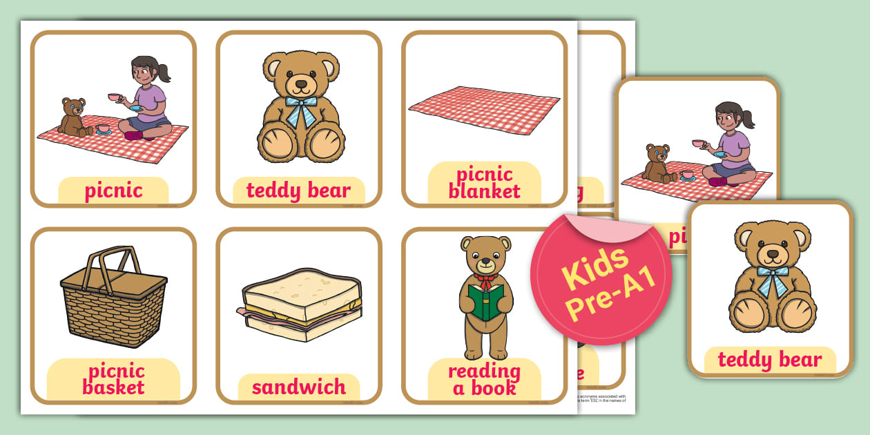 ESL Teddy Bear Picnic Flashcards [Kids, Pre-A1] - Twinkl