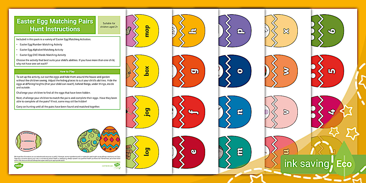 Easter Egg Matching Pairs Scavenger Hunt - Twinkl