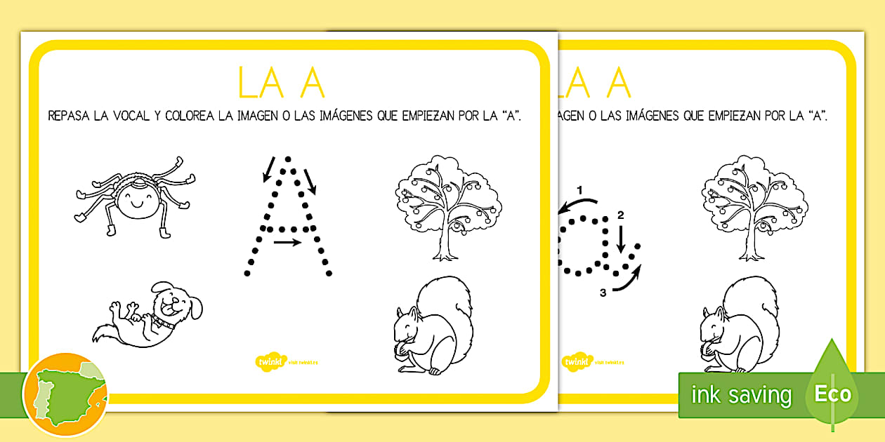 Black and White Ficha de Lecto: Las vocales - A - Twinkl