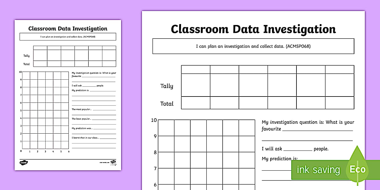 Classroom Data Investigation Worksheet / Worksheet - Twinkl