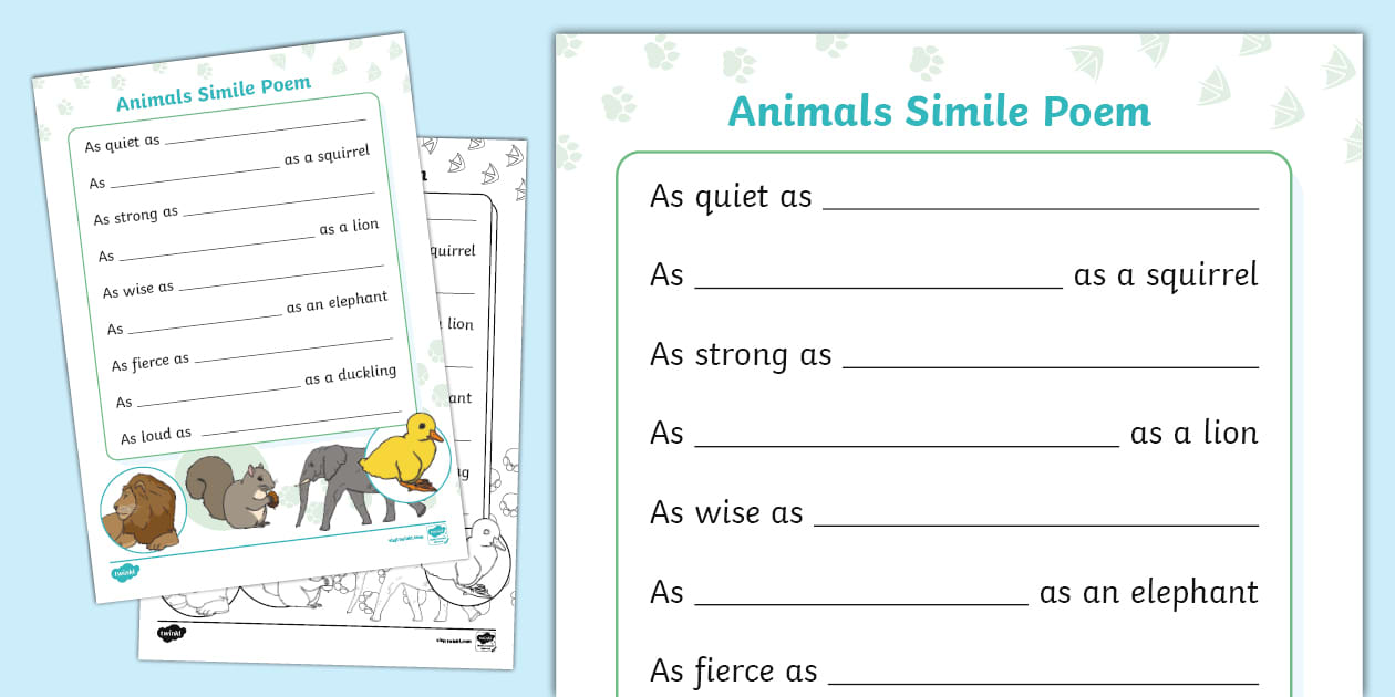 Animals Simile Poem Template (teacher made) - Twinkl