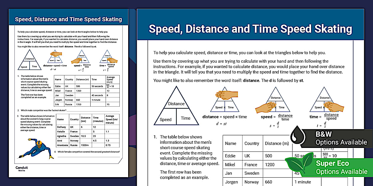 Speed, Distance and Time: Speed Skating Activity Sheet
