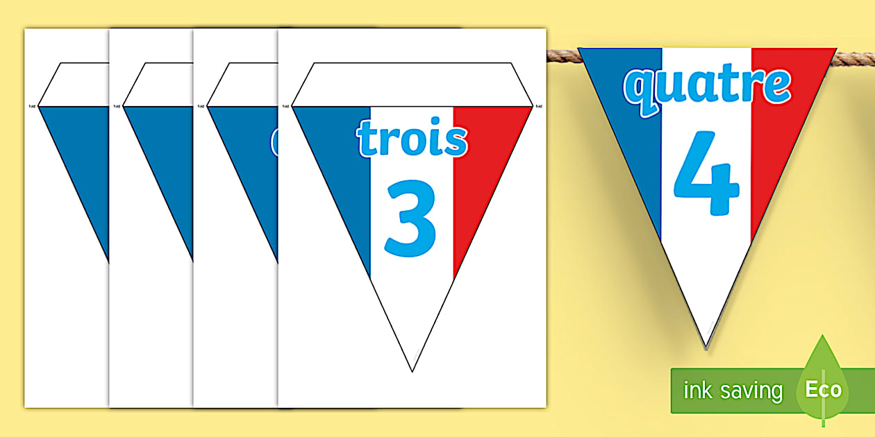 French Bunting - Numbers in French 0 to 20 Bunting - Twinkl