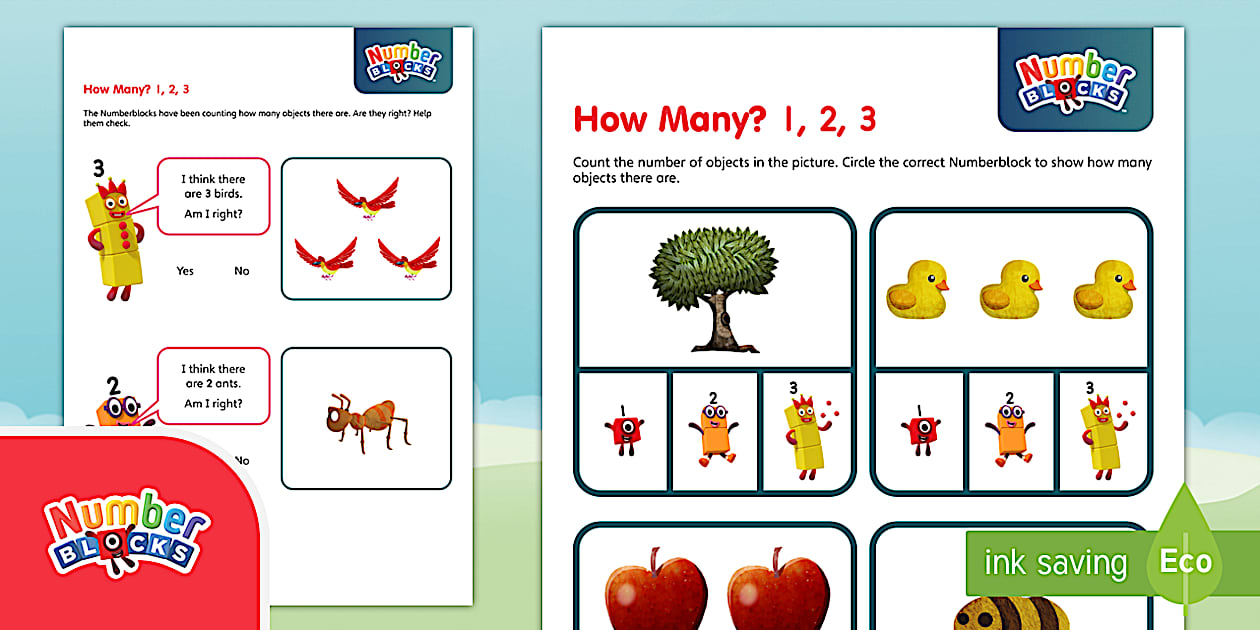 Numberblocks: How Many? 1, 2 or 3 Activity (teacher made)
