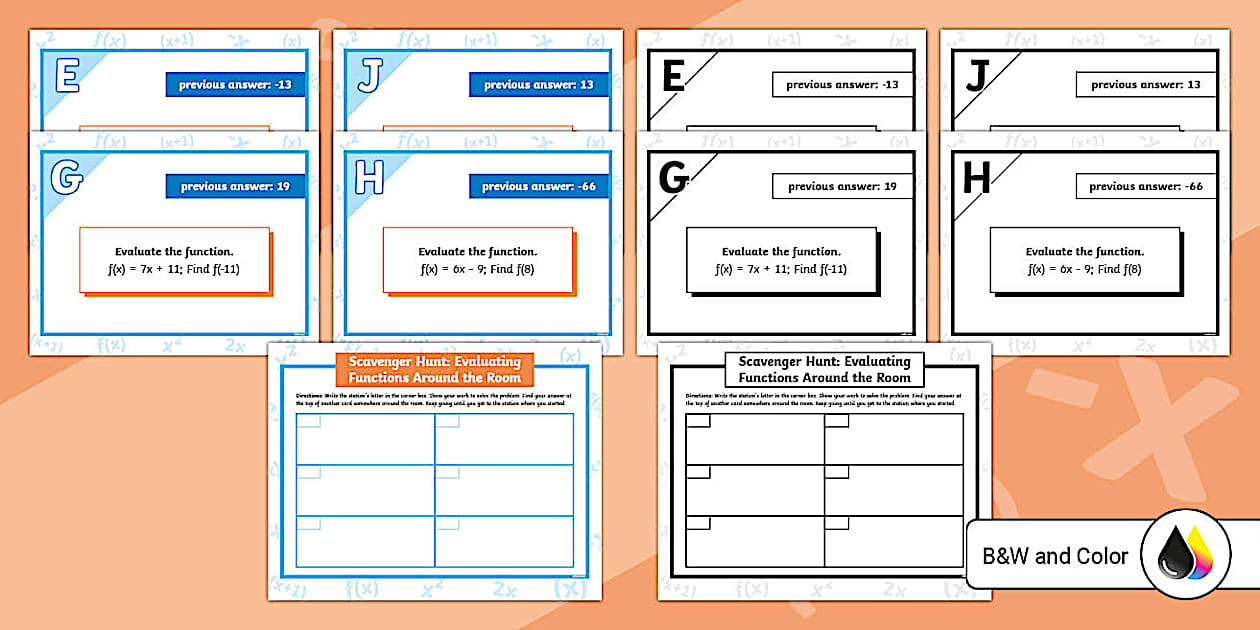Algebra I Scavenger Hunt: Evaluating Functions Around the Room
