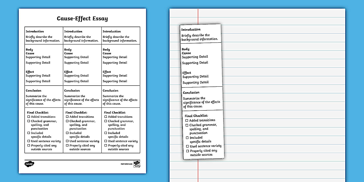 Cause Effect Essay Structure Strips for 6th-8th Grade