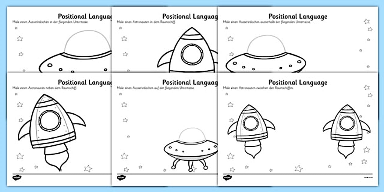 Alien Positional Language Worksheets German (teacher made)