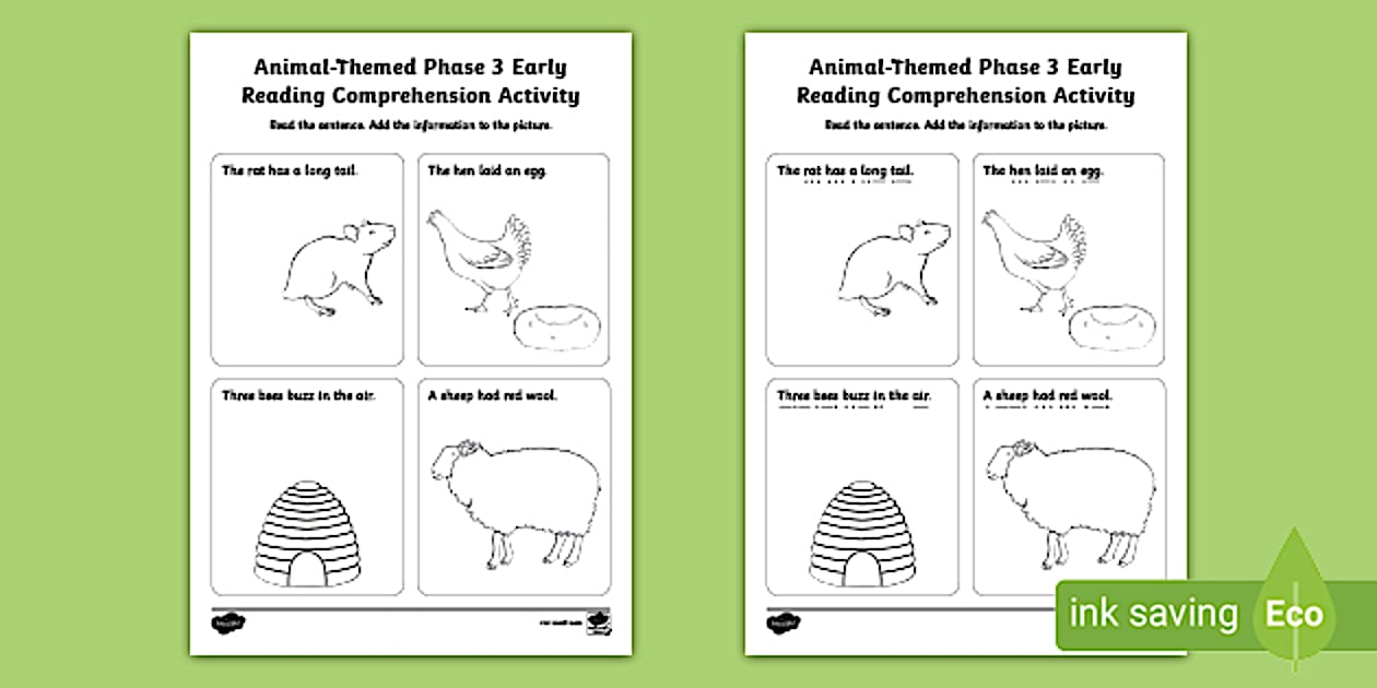 Animal-Themed Phase 3 EYFS Reading Comprehension Activity