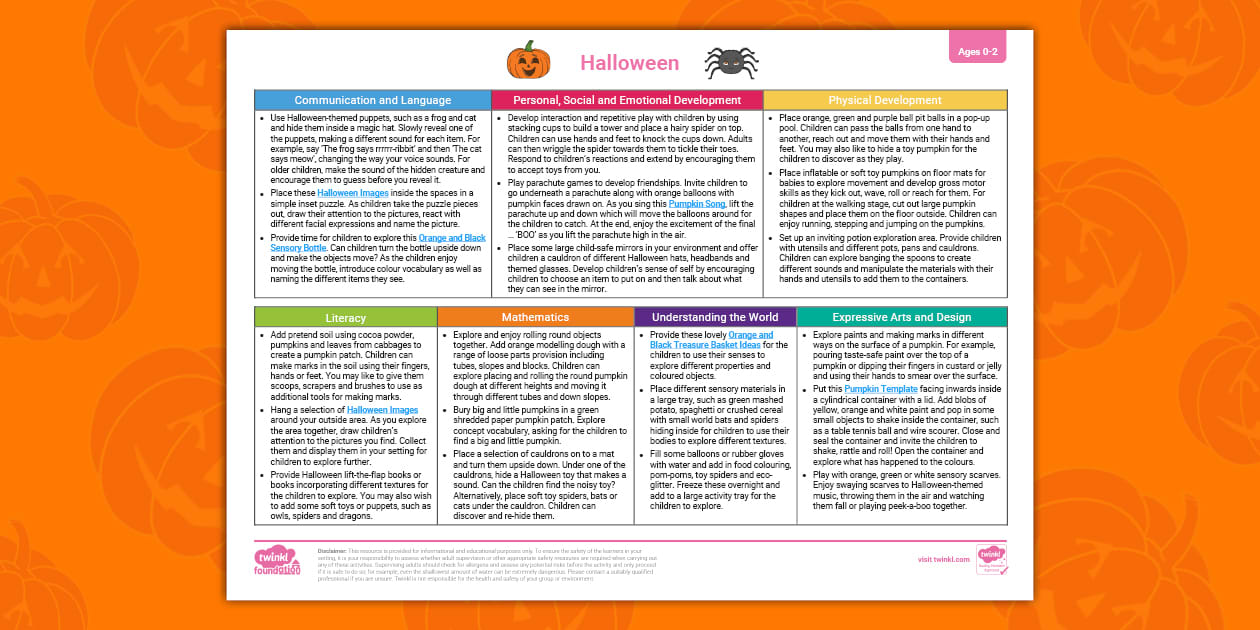 EYFS Ages 0-2 Topic Planning Web: Halloween | Twinkl